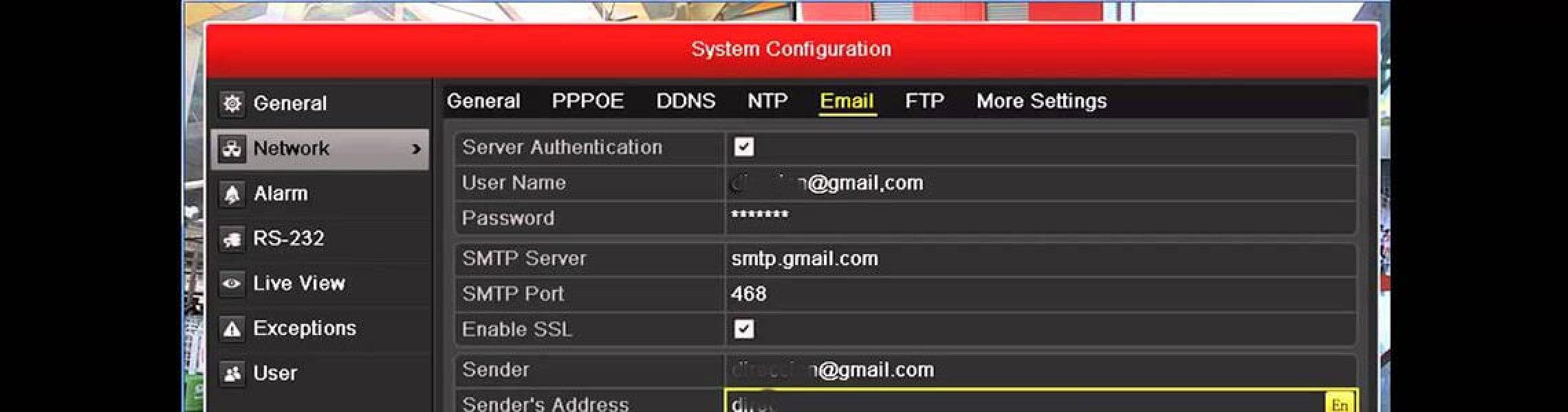How to setup DVR`s SMTP mail notification?